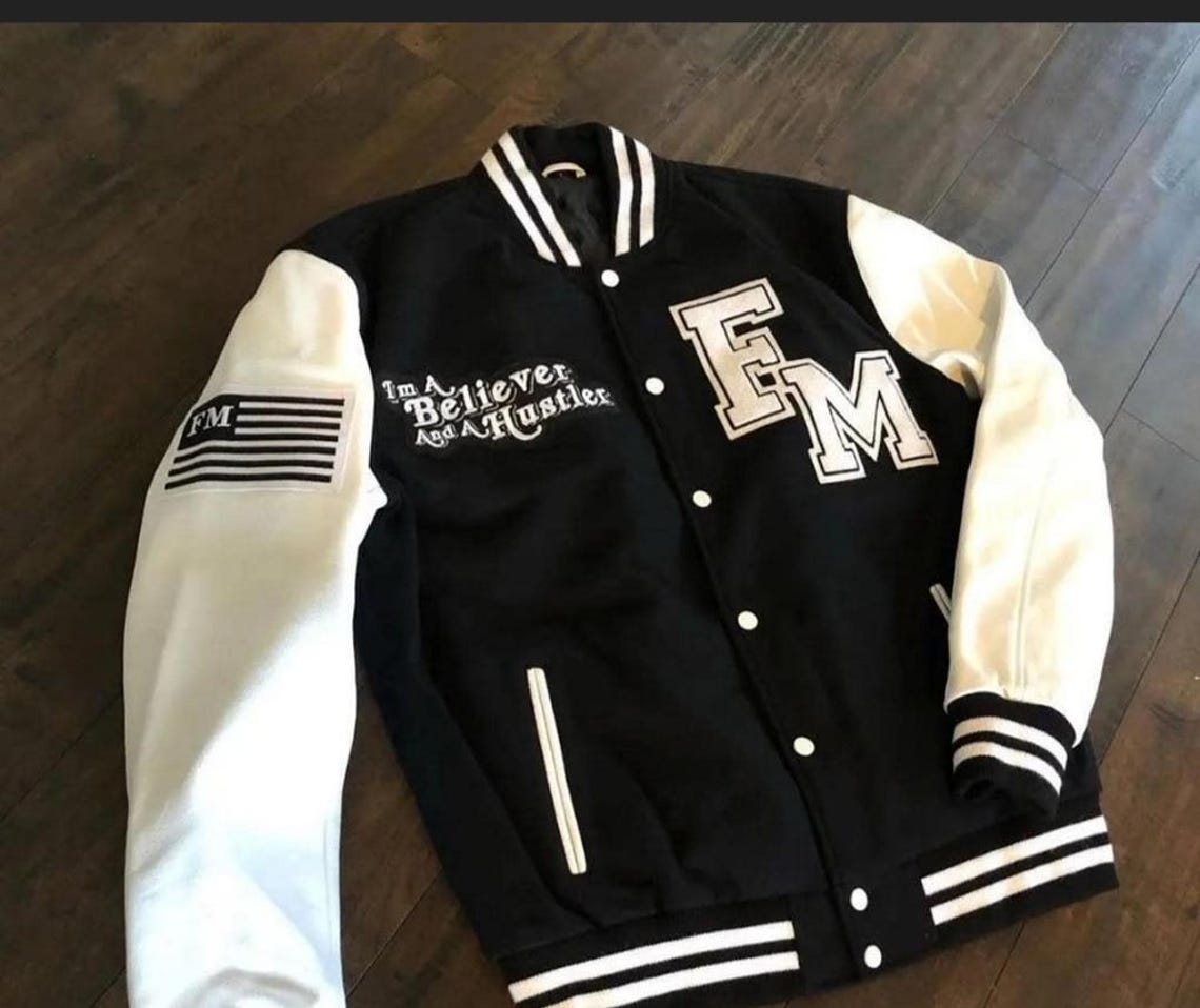 Men's Basketball Varsity Jacket Bomber Streetwear Unisex Black N White ...