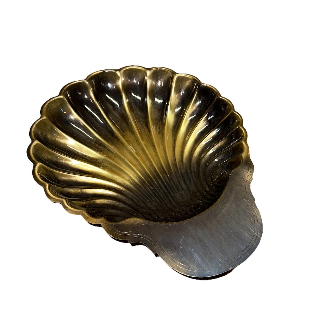 Vintage Solid Brass Clam Sea Shell Tray Large Scalloped Dish Decor ...
