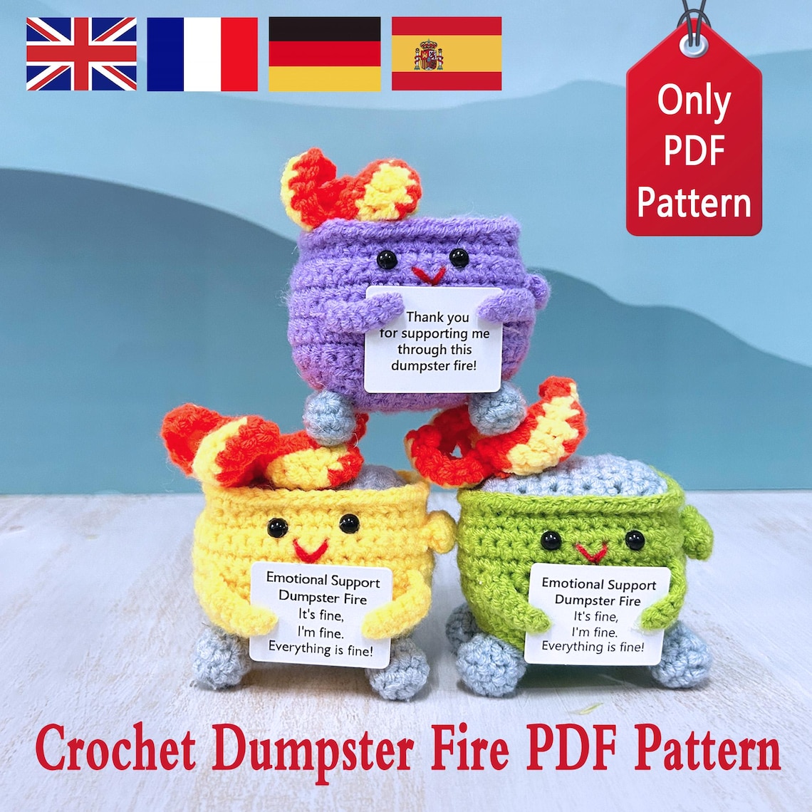 Emotional Support Dumpster Fire Crochet Pattern PDF File Tutorial ...