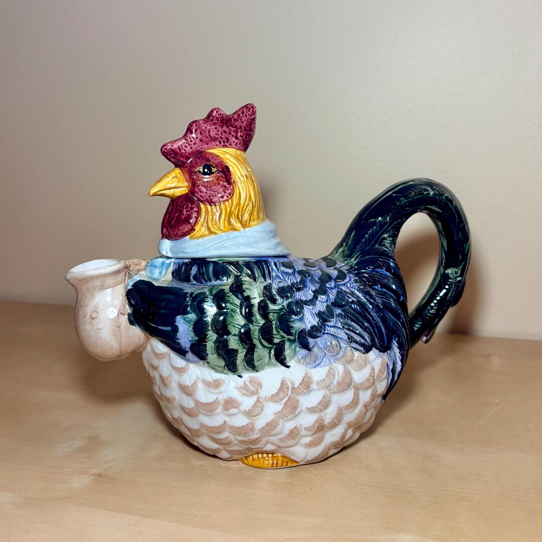 90s Farmhouse Rooster Teapot, Vintage Ceramic Chicken Tea Pot - Etsy