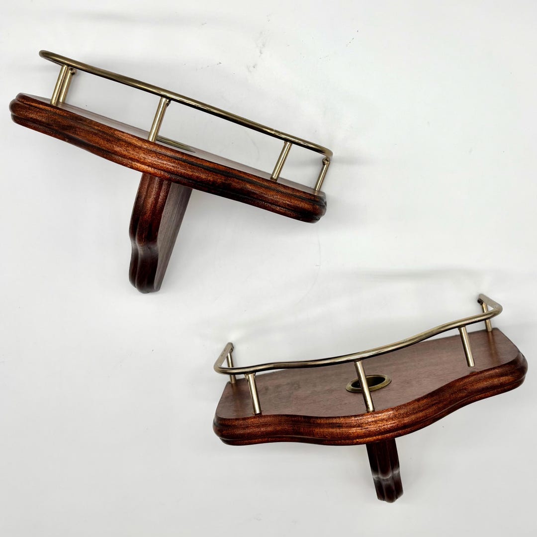 Pair MCM Wood Candle Wall Sconce With Gold Rail, Made in USA, Vintage ...