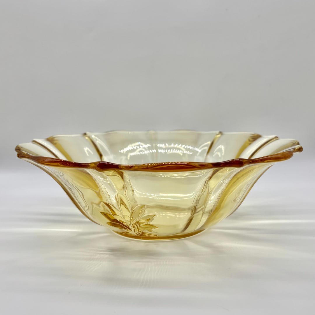 Fostoria Baroque Topaz Yellow Depression Glass Serving Bowl, Vintage ...