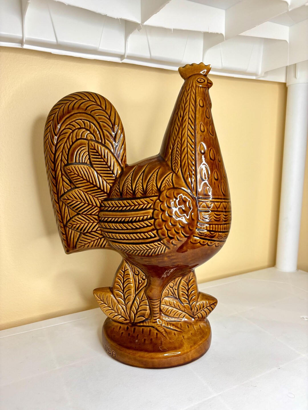 Large Ceramic Glazed Rooster Sculpture, 13 MCM - Etsy