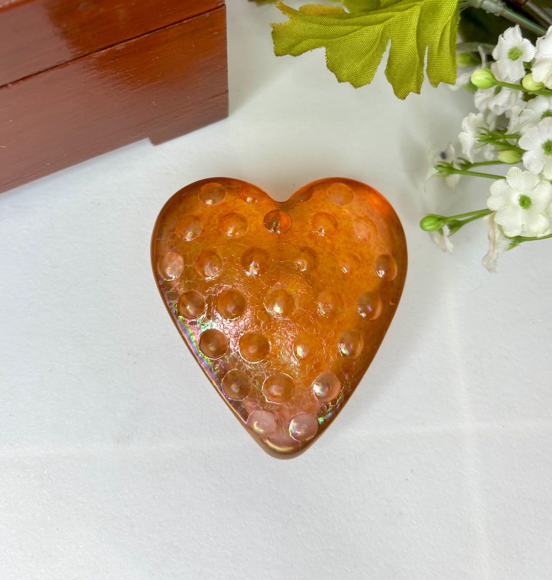 Robert Held Signed Glass Art Heart Paperweight, Hand-blown Iridescent ...