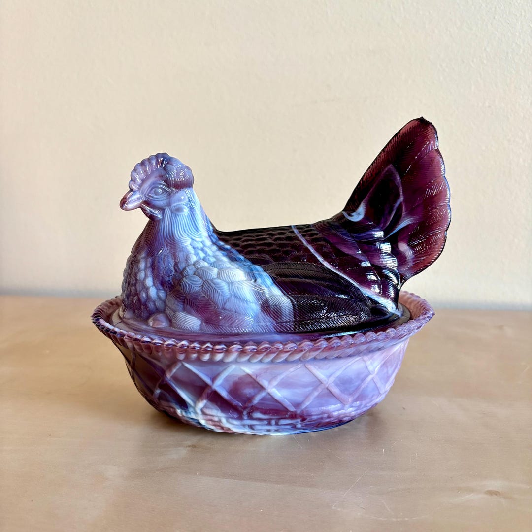 Westmoreland Purple Slag Glass Hen on Nest, Amethyst Glass Rooster - Etsy