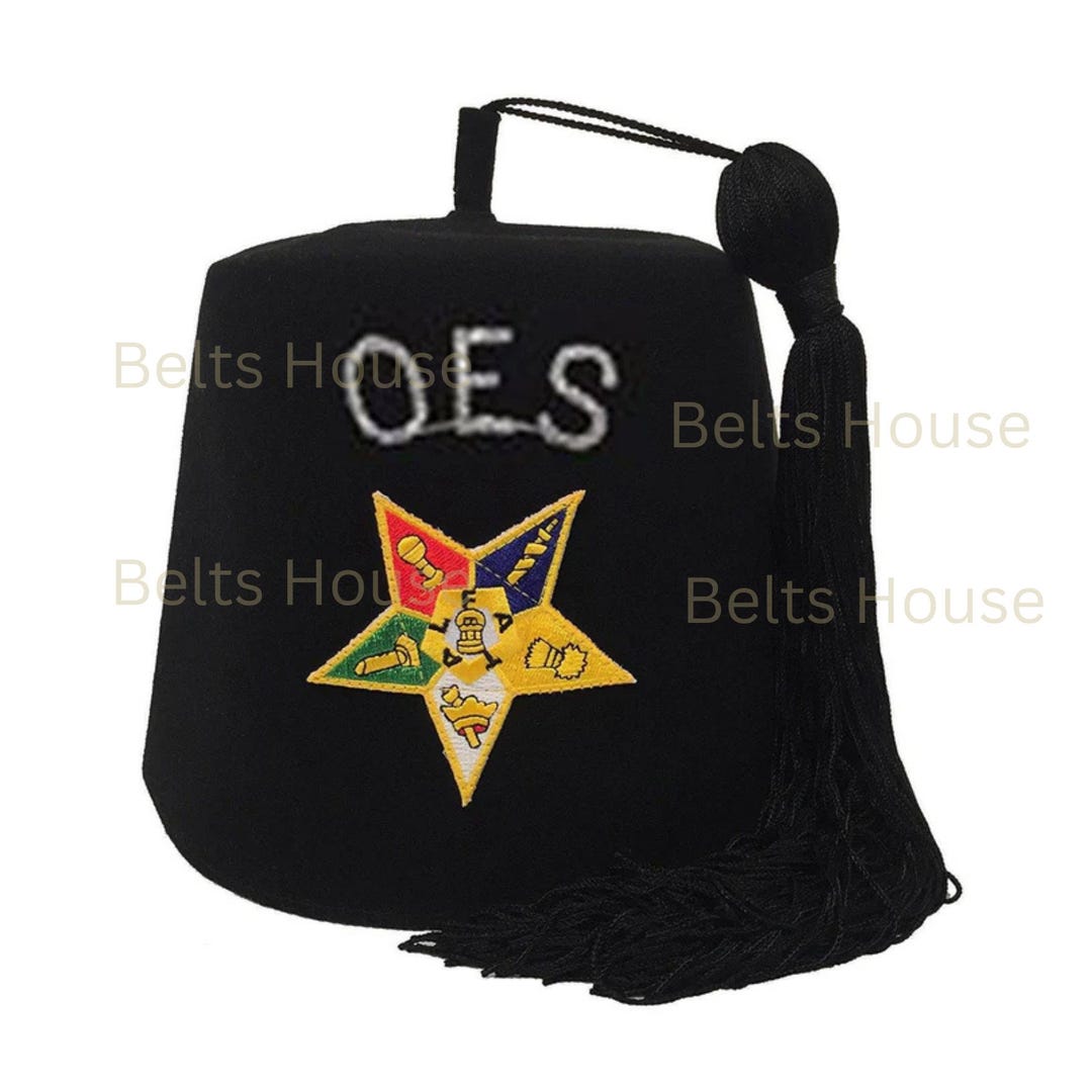 Black Eastern Star Fez Hat With Black Tassel – OES Embroidered Emblem ...