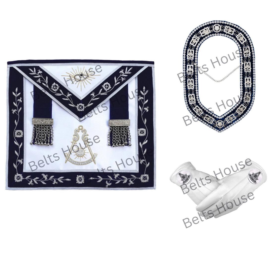 Masonic Blue Lodge Past Master Set of Navy Blue Apron Chain Collar and ...
