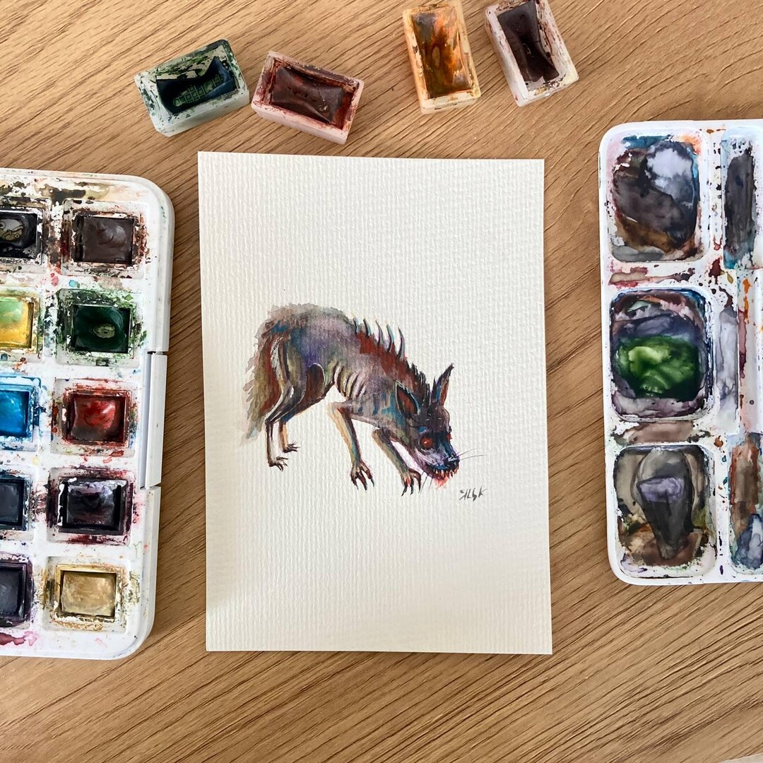 Chupacabra Painting Original Small Watercolor Artwork Beast Painting ...