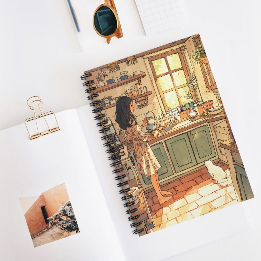 Cozy Kitchen Spiral Notebook, Cat Lover Art Journal - Etsy