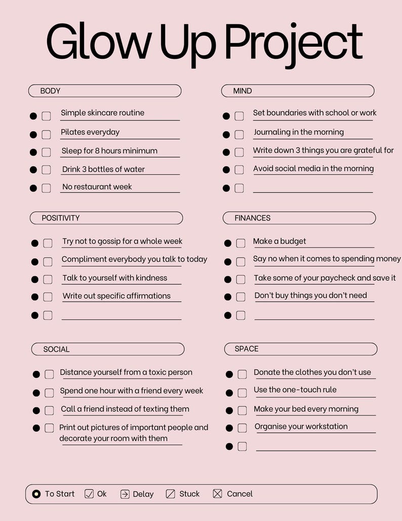 The Ultimate Glow up Checklist, Printable | Self-care & Habit Tracker ...