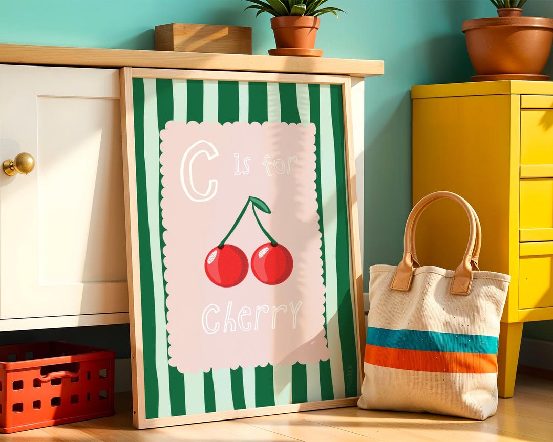 Cherry Print Kids Nursery Printable Art, Download Only, Modern Nursery ...