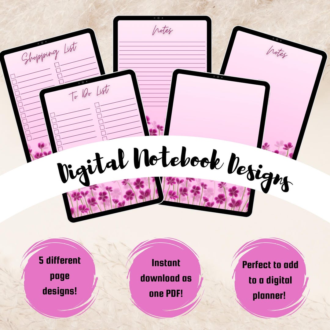 Digital Notebook Pages instant Download PDF. to Do List, Shopping List ...