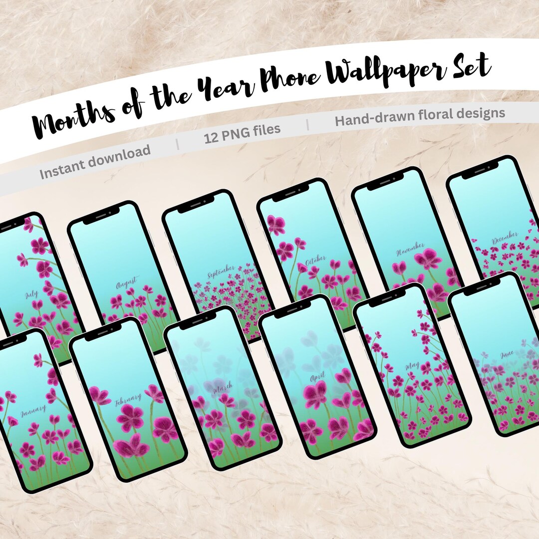 Months of the Year Phone Wallpaper Set (instant Download 12 PNG Files ...