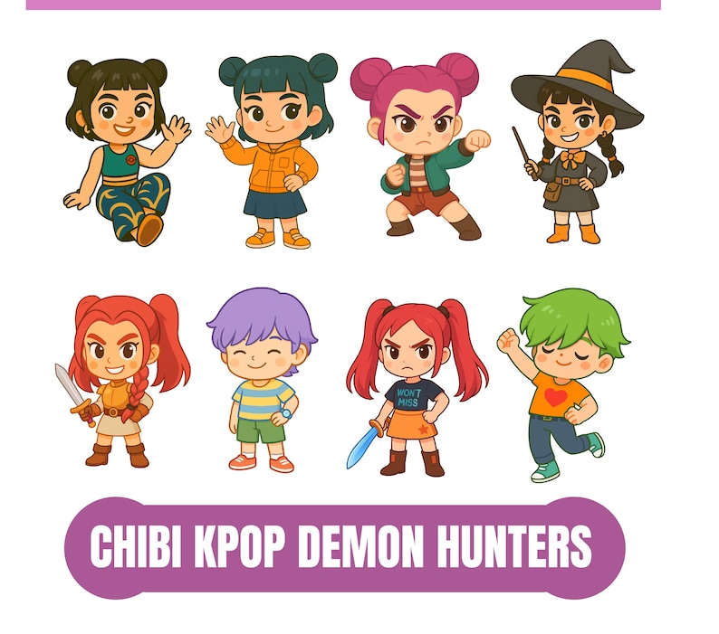 Chibi Kpop Demon Hunters PNG Bundle, Cute Kawaii Kpop PNG, Rumi Zoey ...