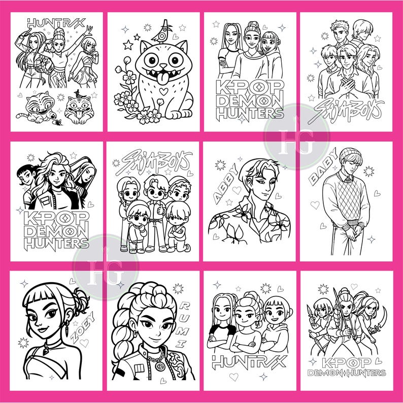 Kpop Demon Hunters Coloring Book SVG PNG PDF | 30+ K-pop Coloring Pages ...