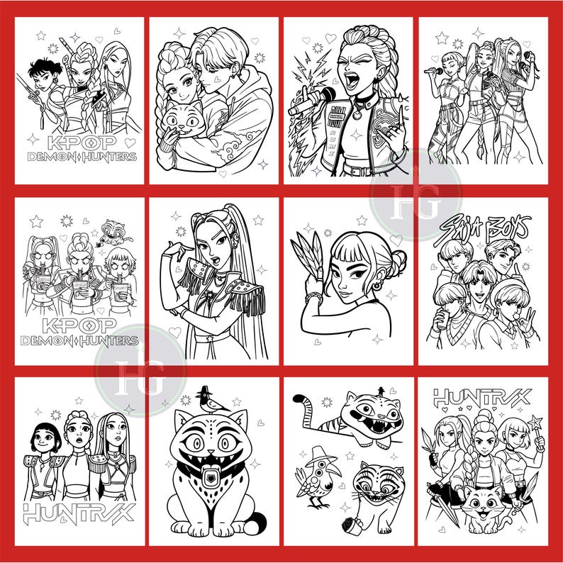 Kpop Demon Hunters Coloring Book SVG PNG PDF | 30+ K-pop Coloring Pages ...