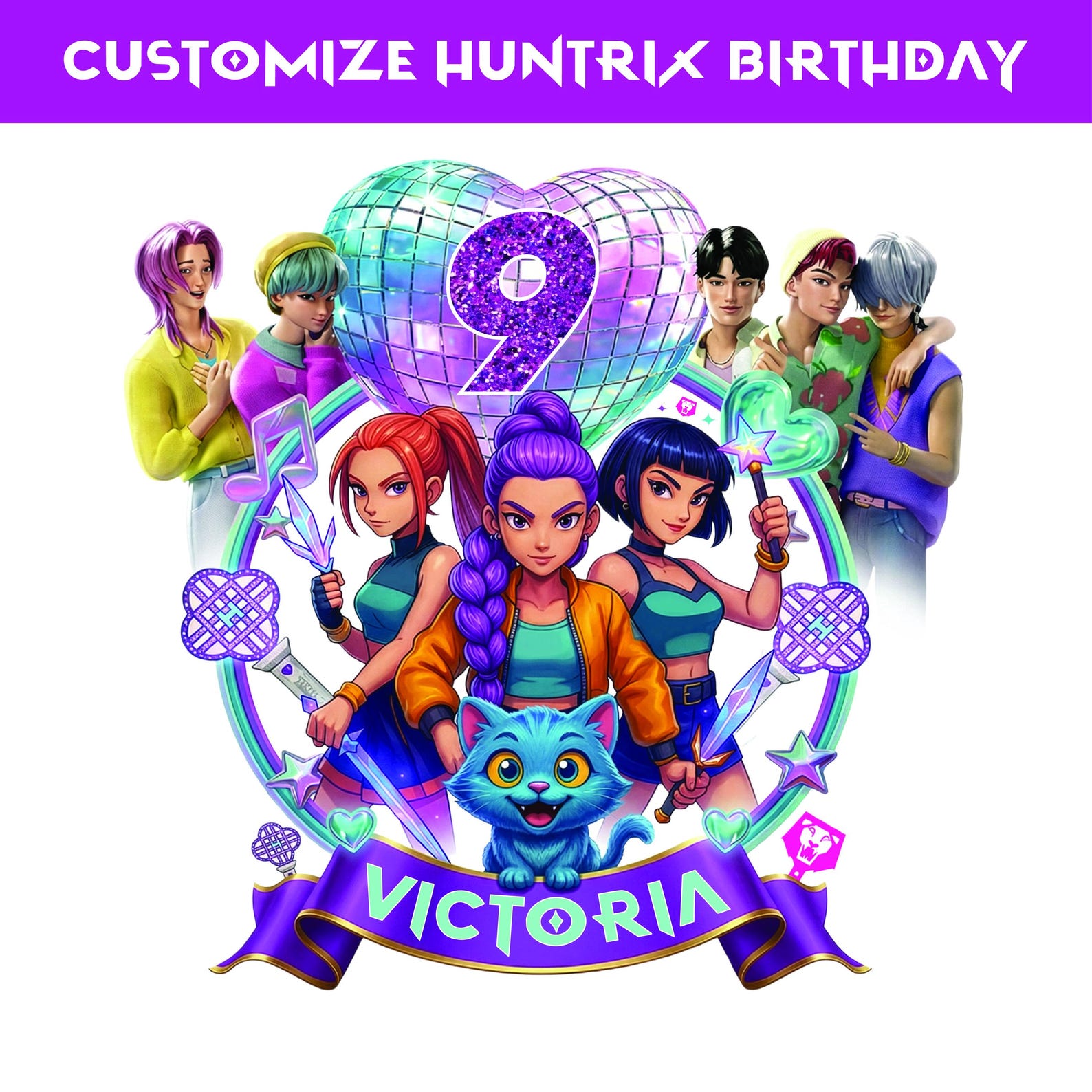 Kpop Demon Hunters Birthday PNG, Huntrix Cake Topper PNG, Custom ...
