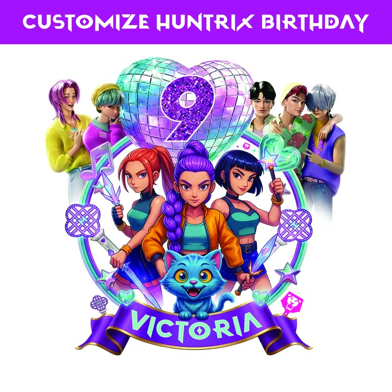 Kpop Demon Hunters Birthday PNG, Huntrix Cake Topper PNG, Custom ...