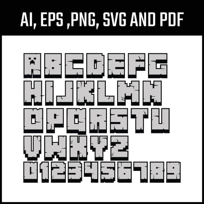Gamer Minecraft Font SVG Bundle | Mine Alphabet Letters and Numbers ...