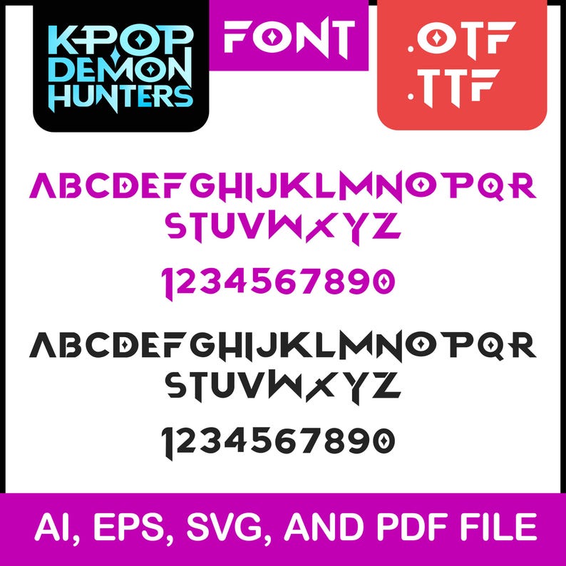 Kpop Demon Hunters Font, OTF TTF Files, Kpop Anime Font Bundle, Huntrix ...