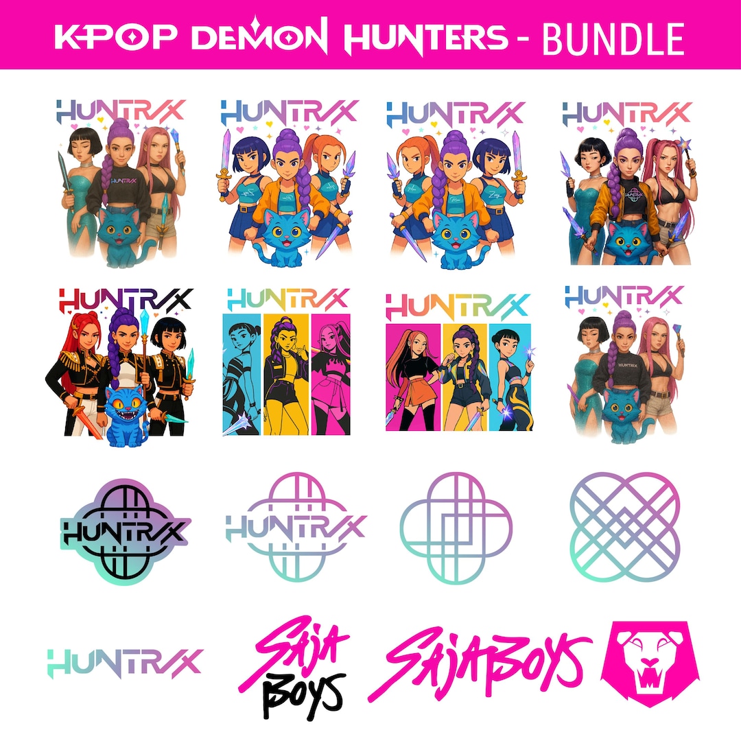 KPOP Huntrix PNG Bundle, Saja Girls Png, Demon Hunters Png, Anime Merch ...