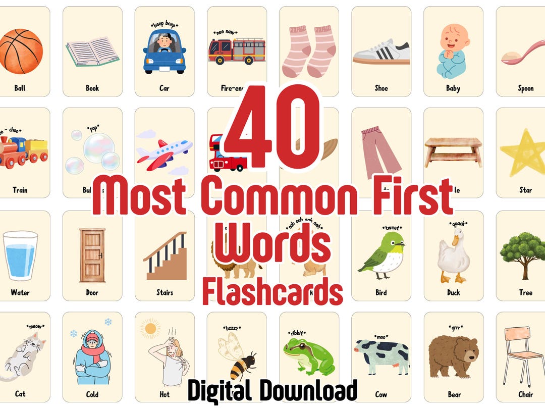 40 Most Common First Baby Words Flashcards, Printable at Home Learning ...
