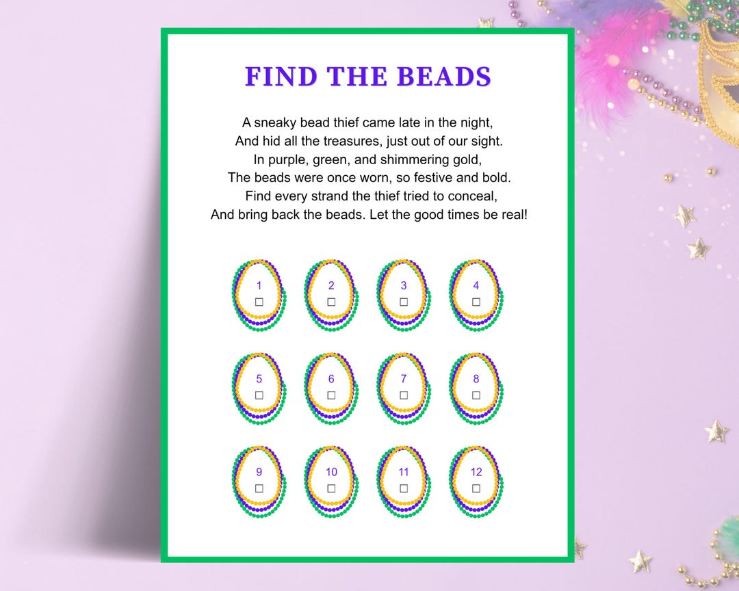 Mardi Gras Scavenger Hunt Game for Families Printable, Fun Indoor ...