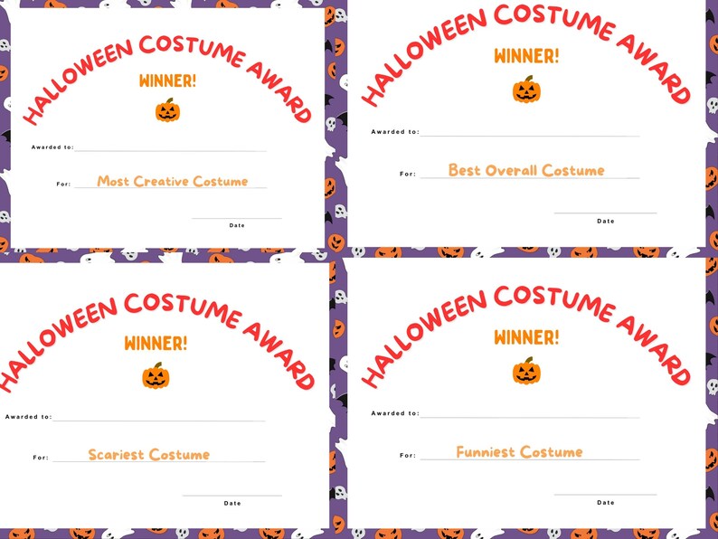 Halloween Printable Costume Awards Contest Kit for Families, Includes 8 ...