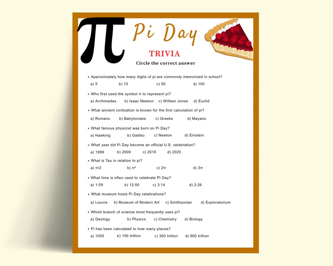 Pi Day Trivia Game Printable, Fun Pi Day Game for School, Math Students ...