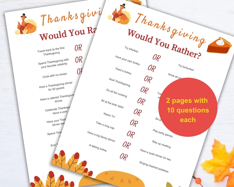 Thanksgiving Would You Rather Party Game Printable, Icebreaker Game ...