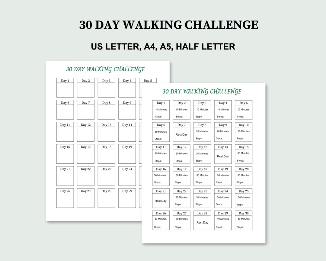 30 Day Walking Challenge Printable, Monthly Habit Tracker, 30 Day ...