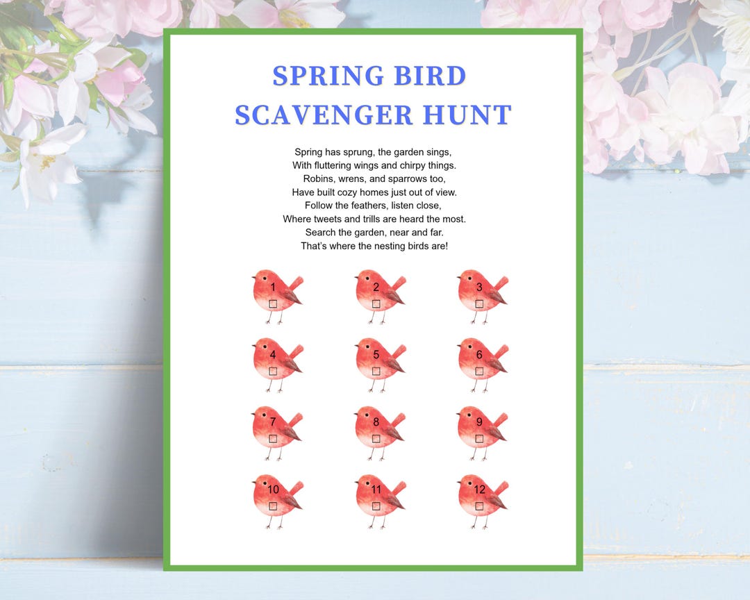 Spring Bird Scavenger Hunt Game for Families Printable, Fun Indoor ...