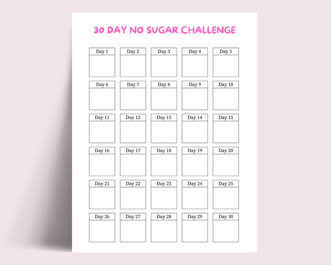 30 Day No Sugar Challenge Printable, Monthly Sugar Free Tracker ...