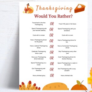 Thanksgiving Would You Rather Party Game Printable, Icebreaker Game ...