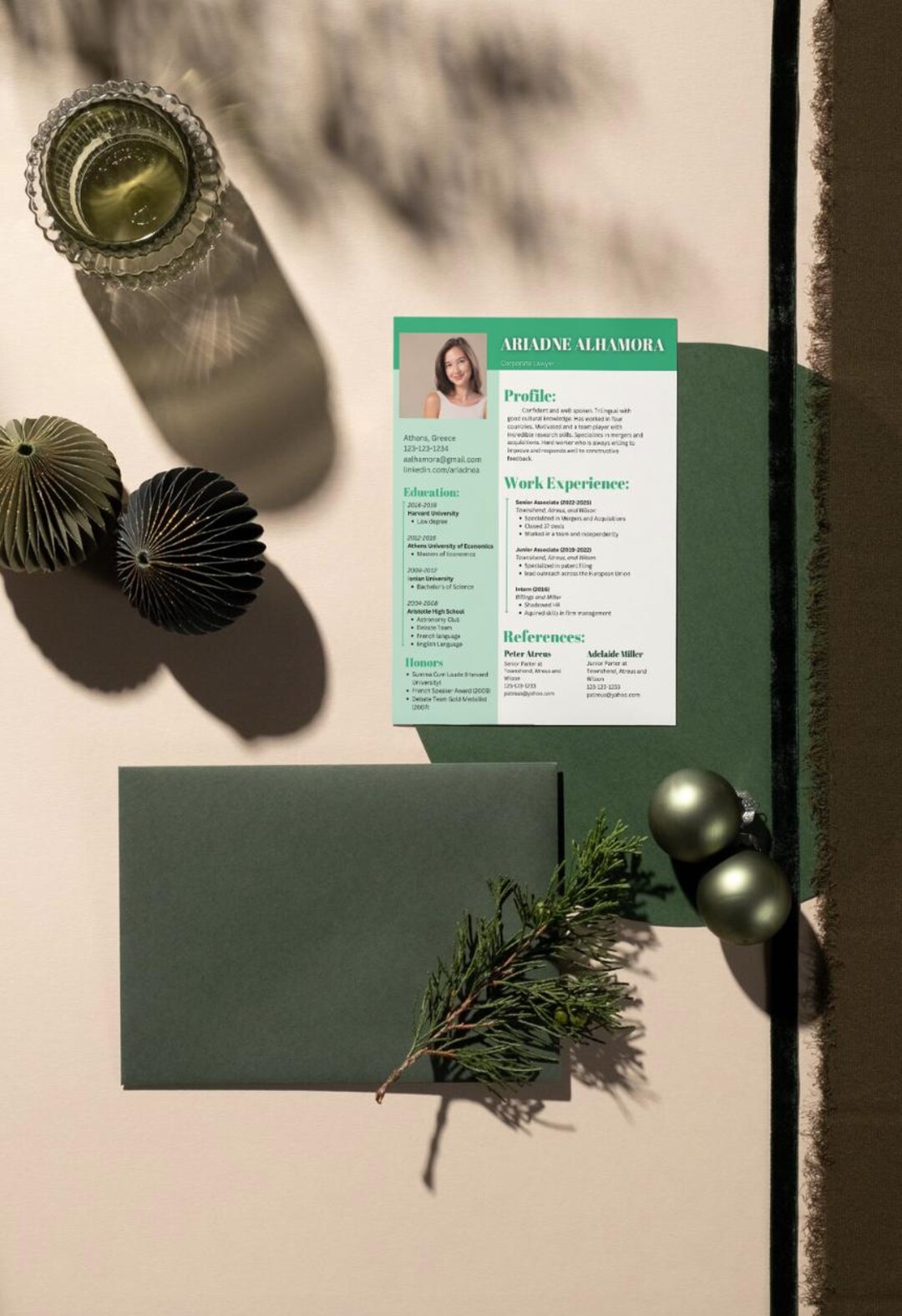 Classy Forest Green Resume Template - Etsy