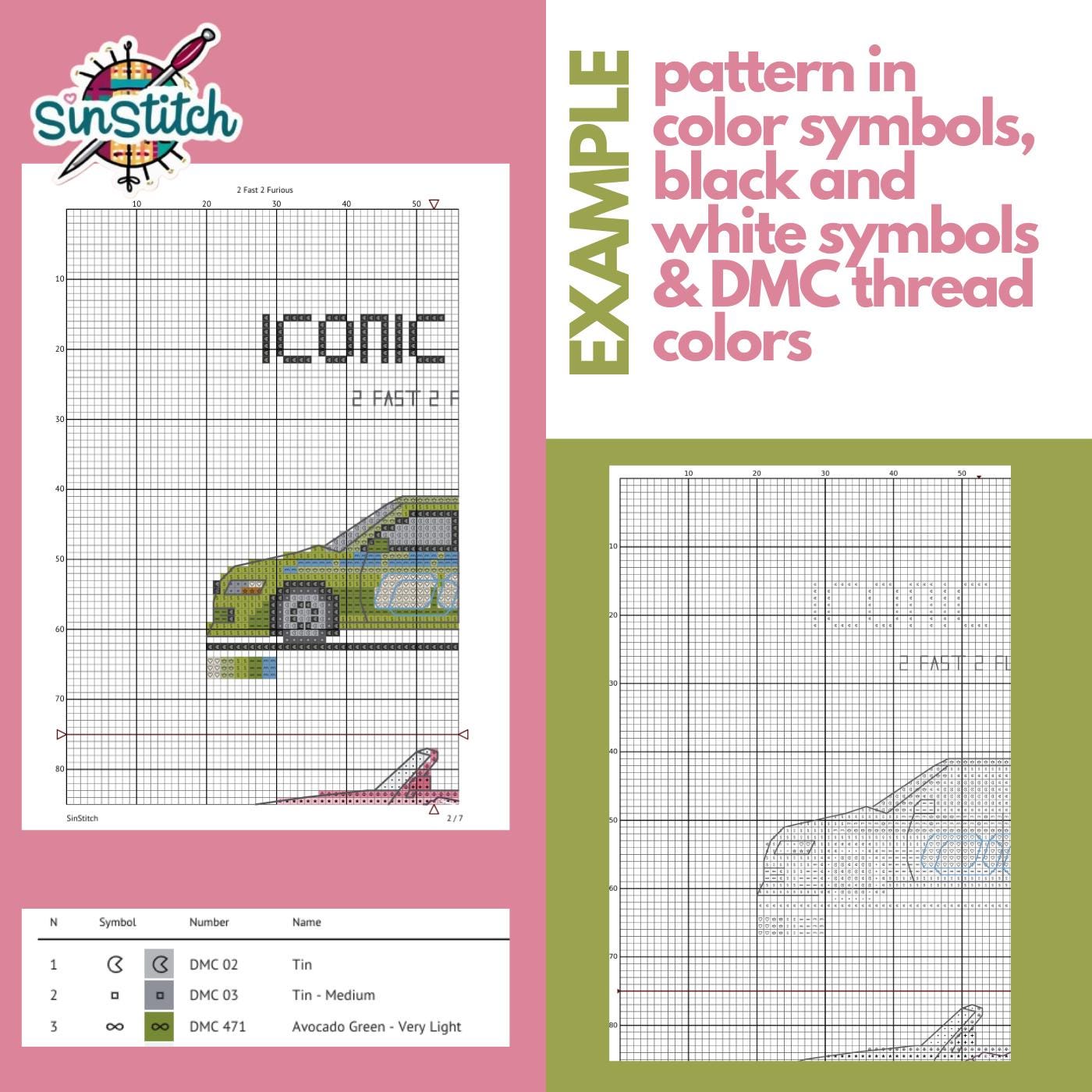 2 Fast 2 Furious Iconic Cars - Fast and Furious - Cross Stitch Pattern ...