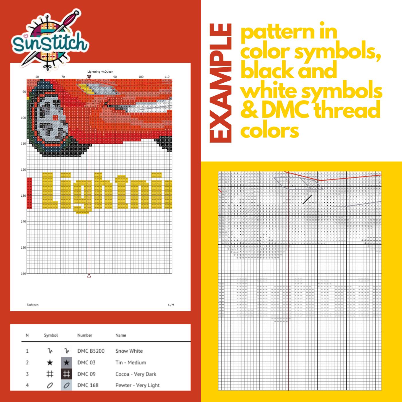 Lightning Mcqueen From Cars - Cross Stitch Pattern - Instant Download ...