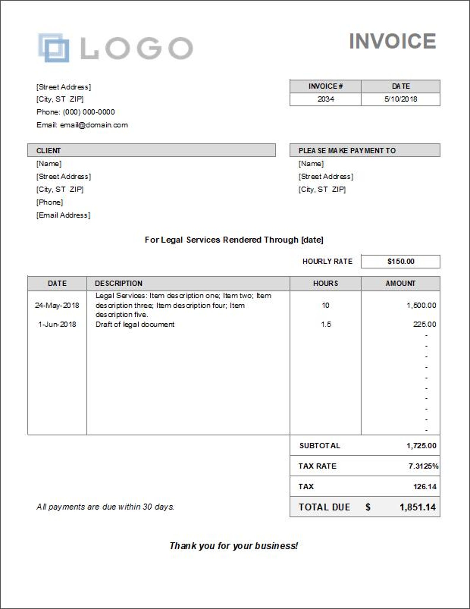 Professional Invoice Template | Customizable Excel Billing Sheet - Etsy
