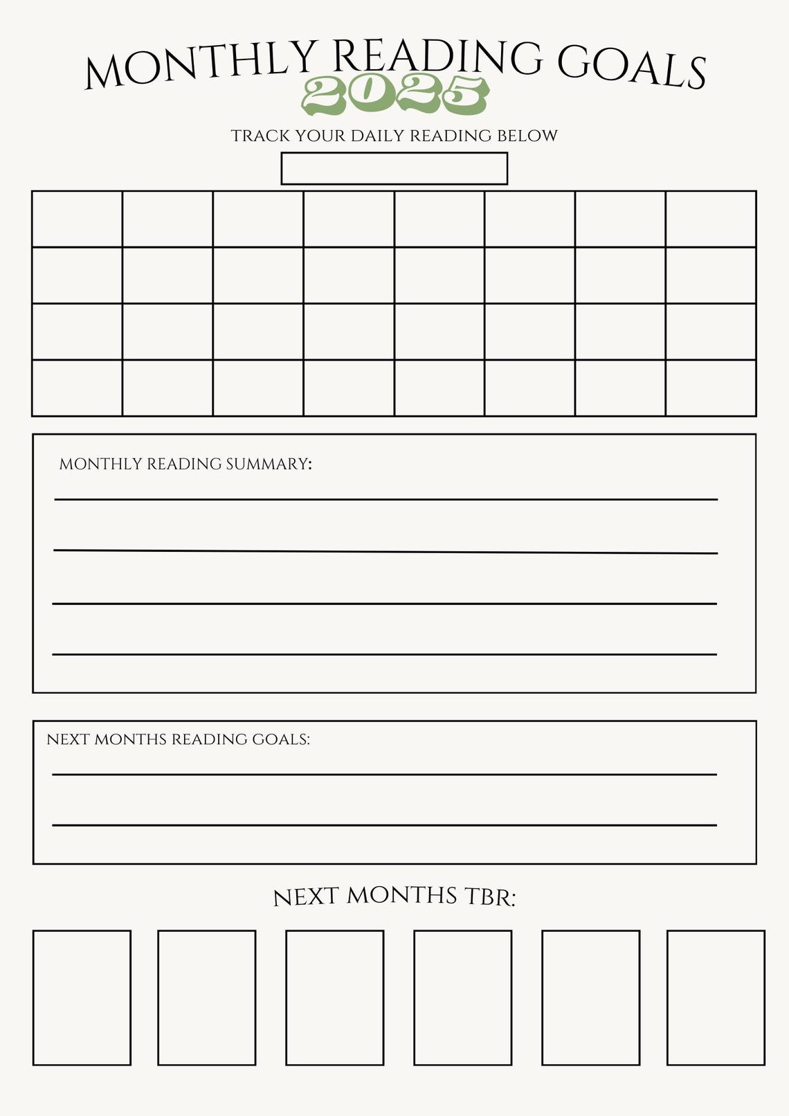 Monthly Reading Goal Template - Etsy