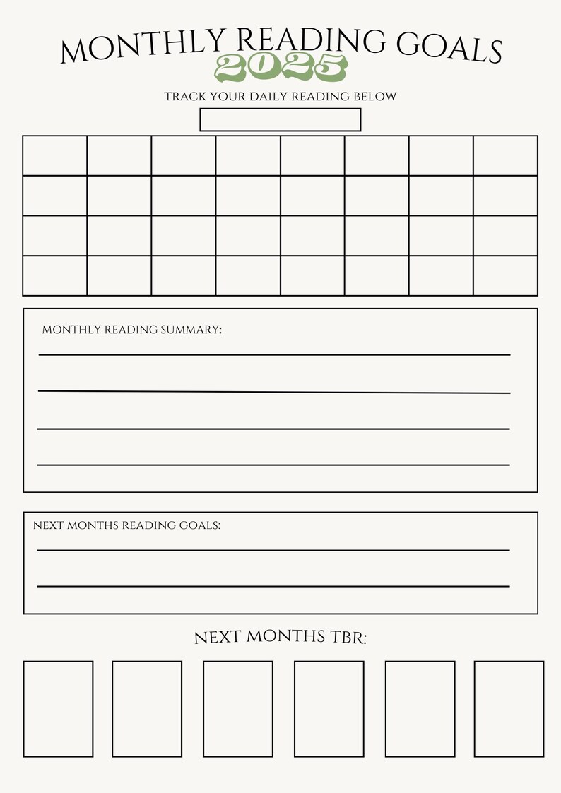 Monthly Reading Goal Template - Etsy