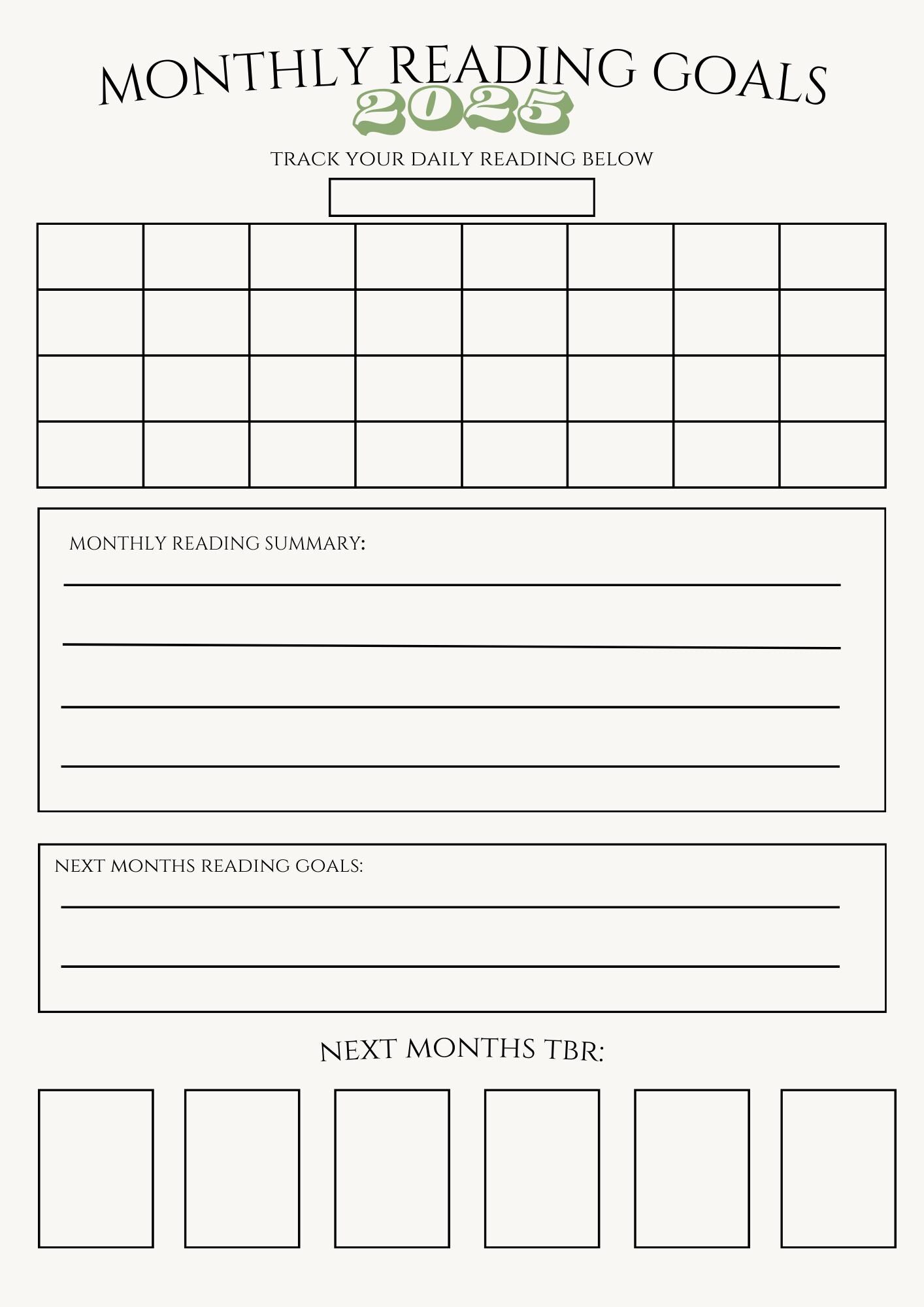 Monthly Reading Goal Template - Etsy