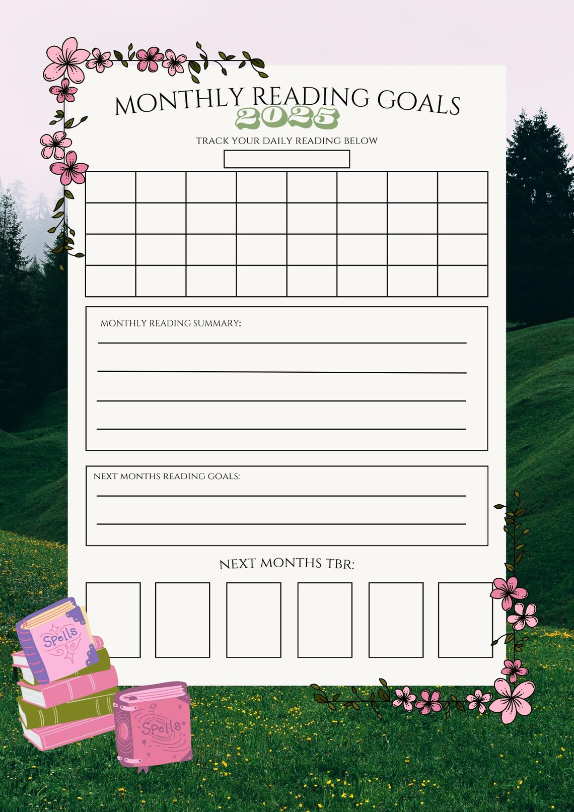 Monthly Reading Goal Template - Etsy