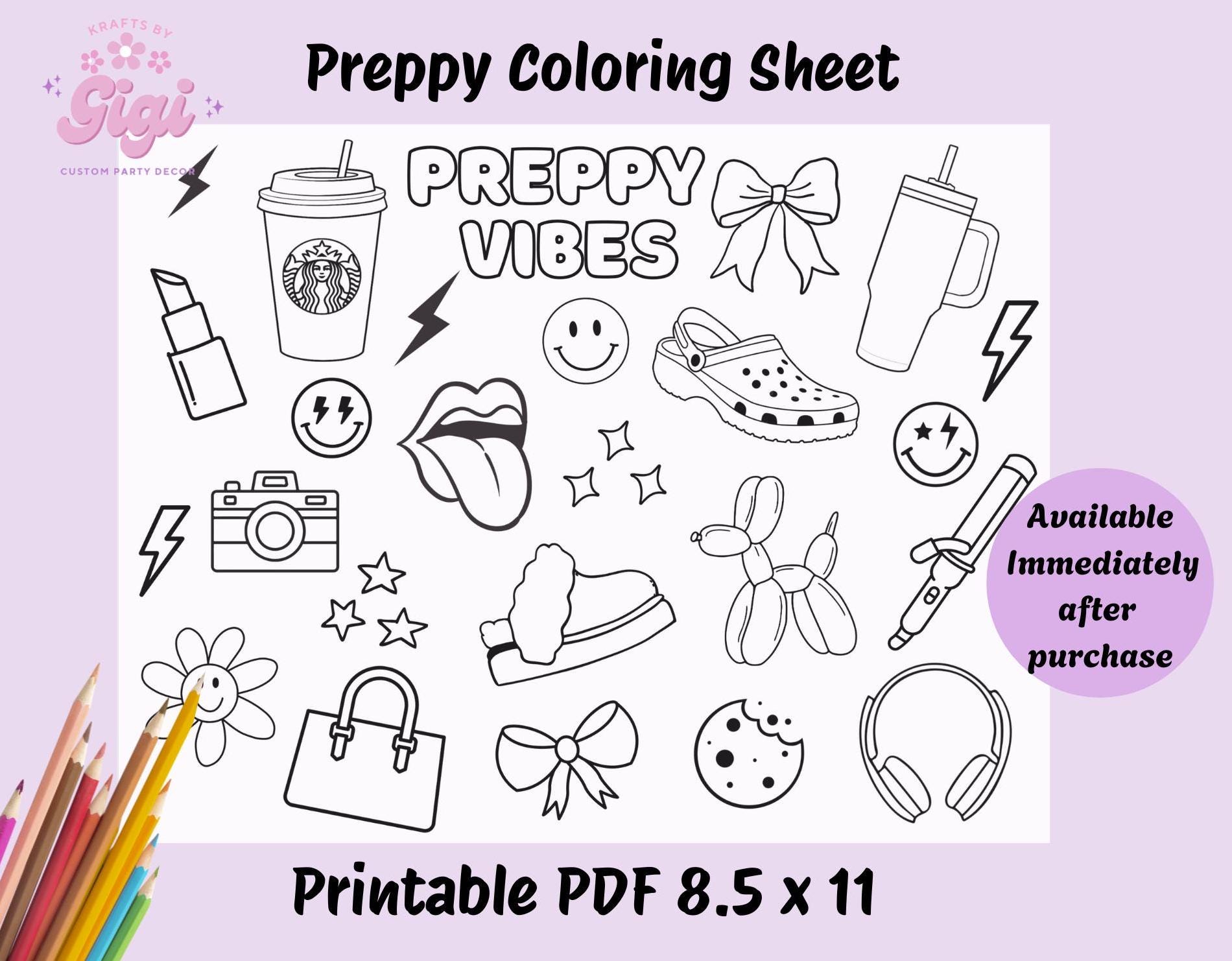 Preppy Coloring Sheet, Preppy Vibes,printable Activity for Tween Party ...