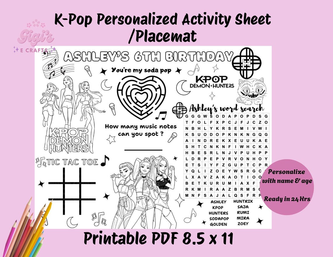 Kpop Activity Page, Printable PDF Digital Download, Kids Birthday ...