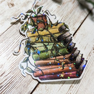 Stack of Books Holographic Sticker, Laminated Stickers, Laptop Decal ...