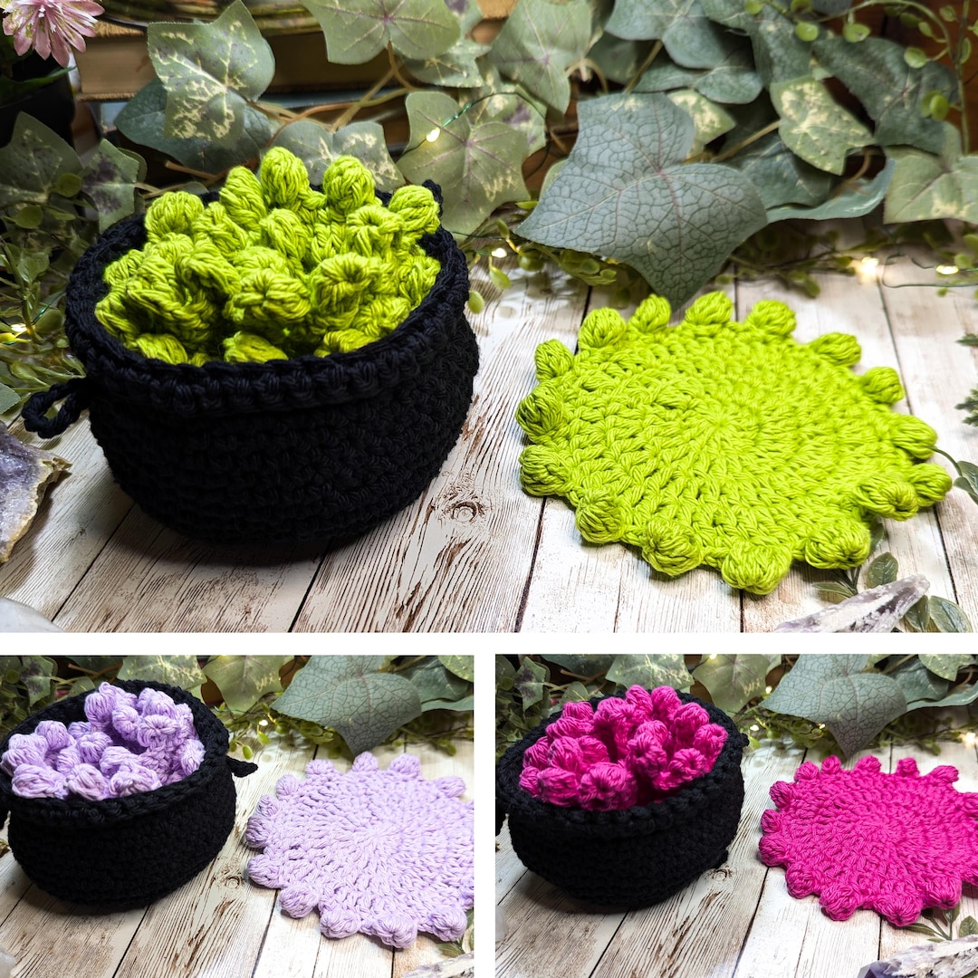 Bubbling Cauldron Crochet Coaster Set, Handmade Made to Order Crocheted ...