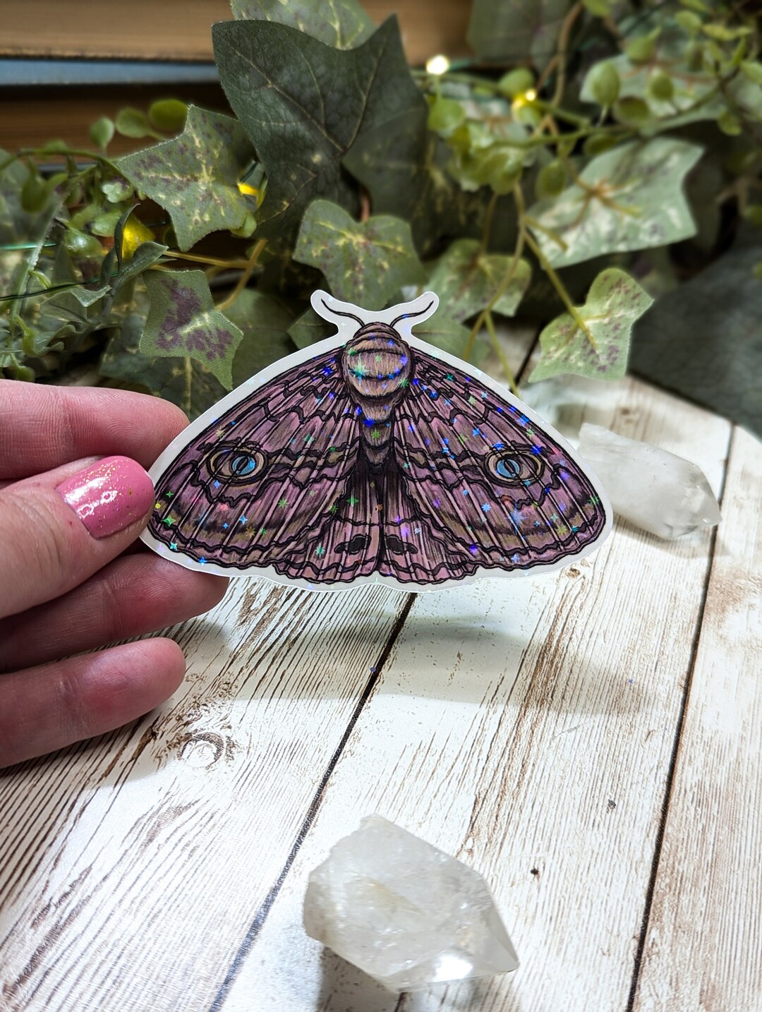 Granny's Cloak Holographic Moth Sticker, Purple Moth Insect Laminated ...