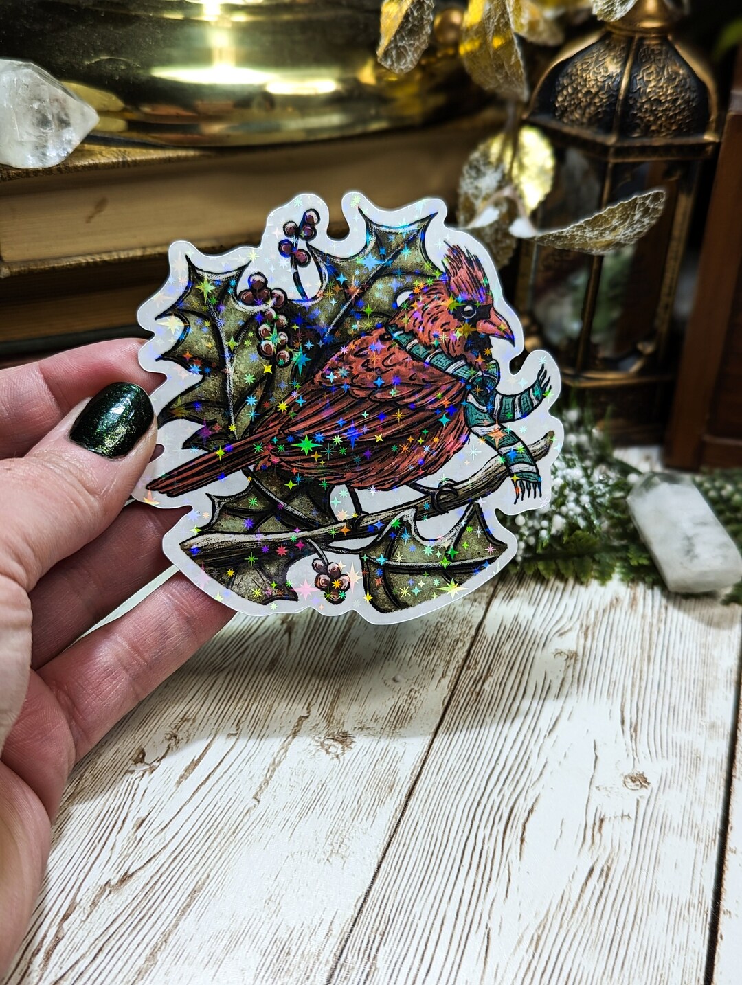 Holographic Cardinal Sticker, Laminated Christmas Stickers, Water ...