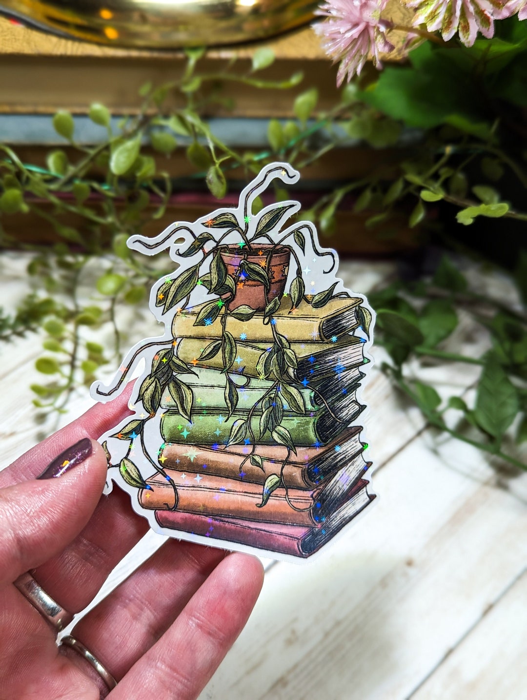 Stack of Books Holographic Sticker, Laminated Stickers, Laptop Decal ...
