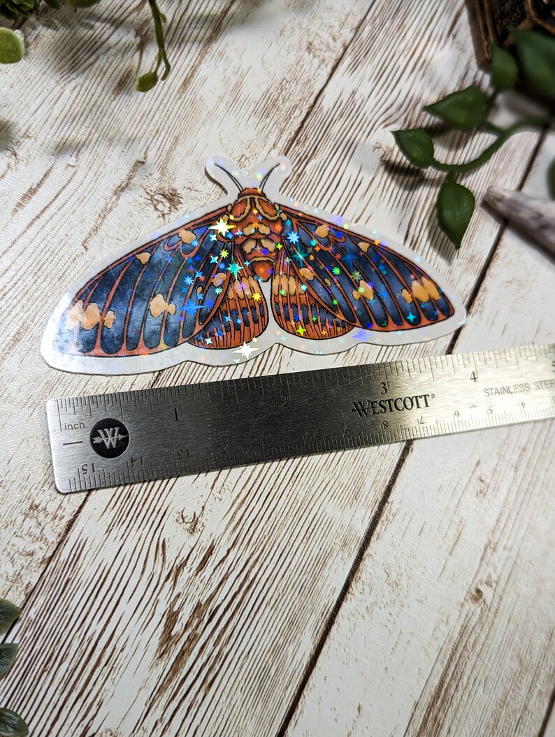 Regal Moth Holographic Sticker, Regal Moth Sticker, Laminated Sticker ...
